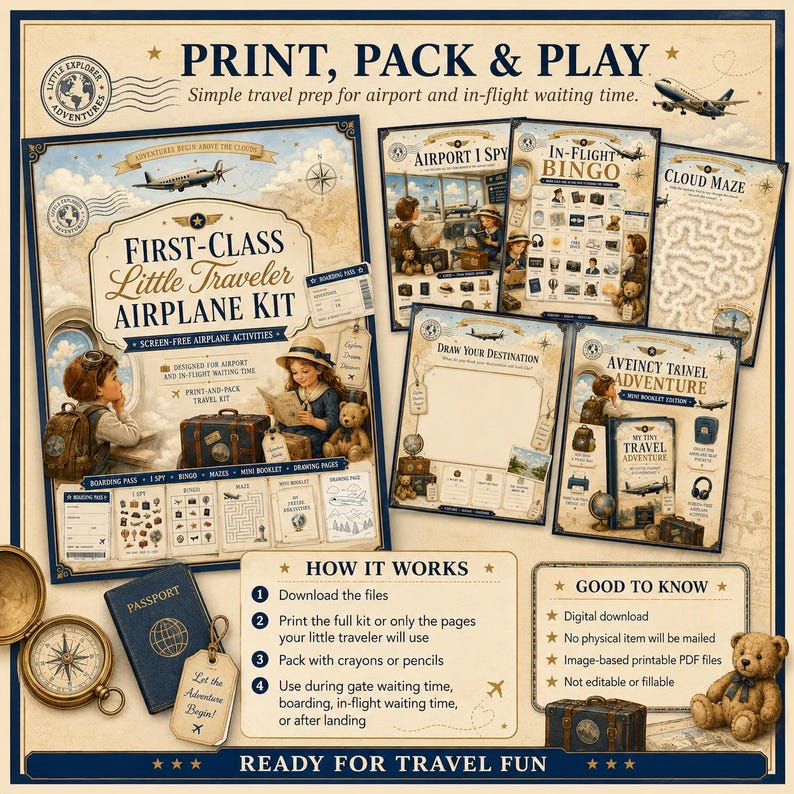 Airplane & Airport Activity Kit for Kids, Travel Games Printable PDF - Etsy