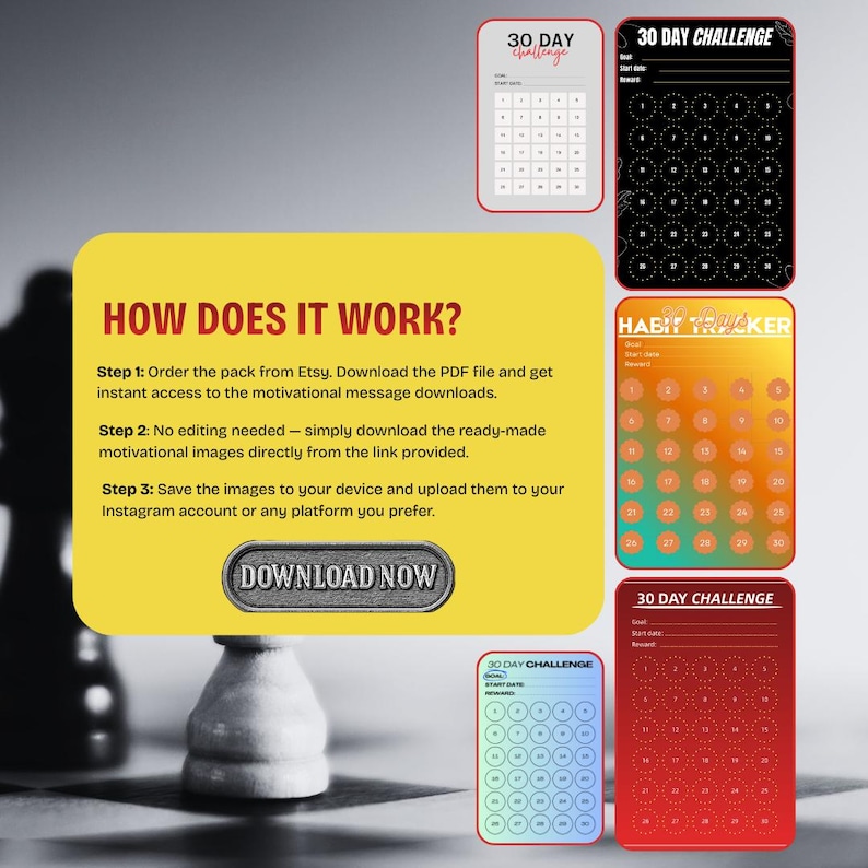 30-day Challenge Tracker Printable PDF PNG | Habit Tracker Planner ...