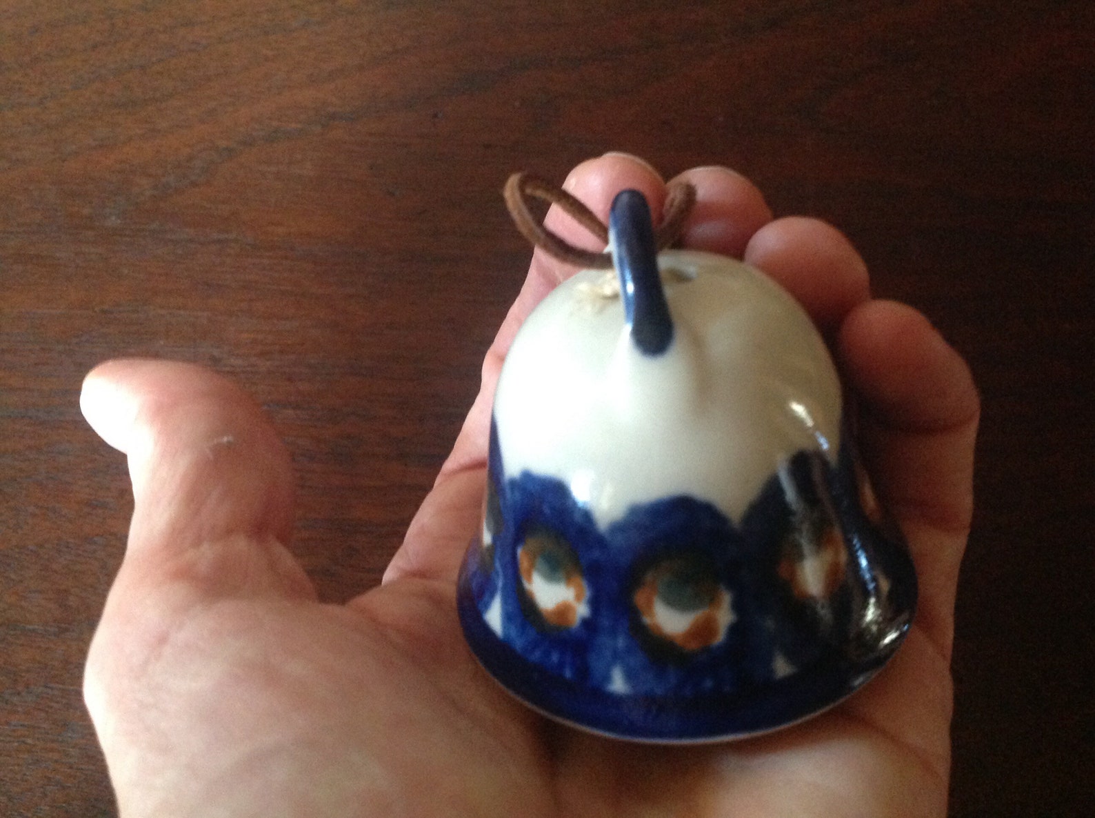 Polish Pottery Bell Ornament Hanging Blue Brown Green - Etsy