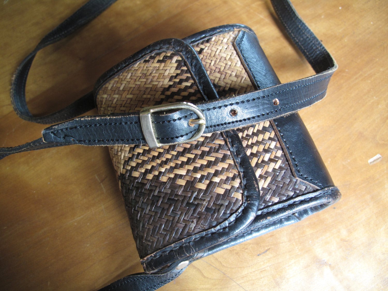 Small Woven Grass Crossbody Purse, Brown and Tan, Plaid, Fully Lined ...
