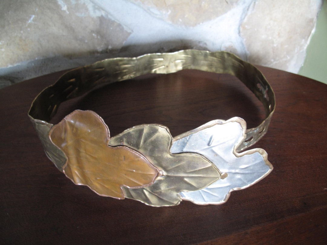 Metal Belt, Wide, Hand Forged, Brass, Copper, Steel, Oak Leaves, Size ...