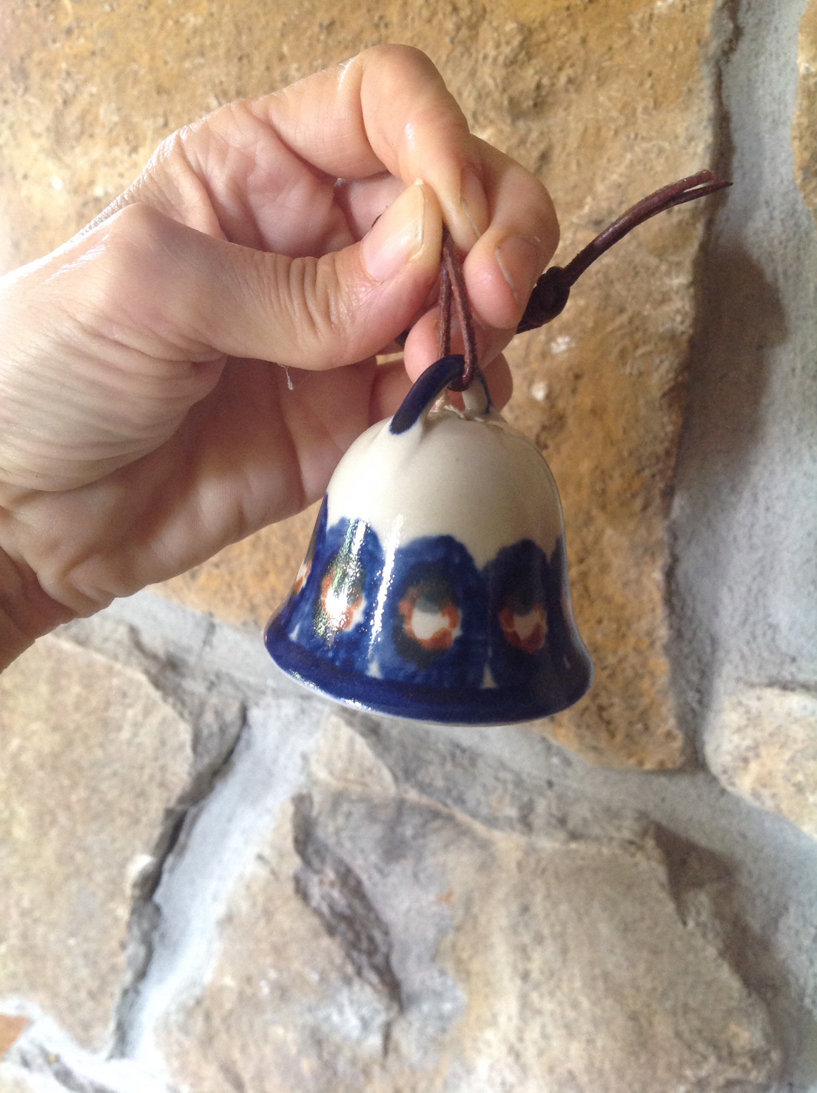 Polish Pottery Bell Ornament Hanging Blue Brown Green - Etsy