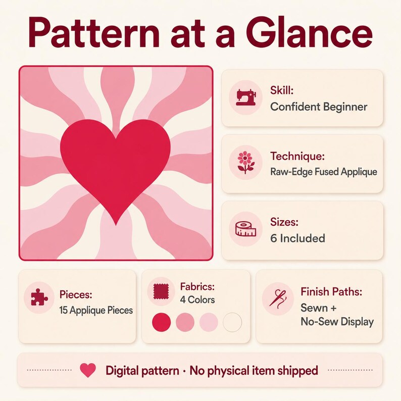Modern Heart Quilt Pattern PDF, Raw Edge Applique Wall Hanging - Etsy UK