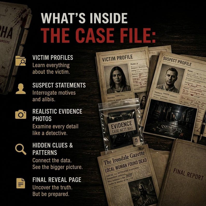 Unsolved Case File Game | Printable Murder Mystery | Solve the ...