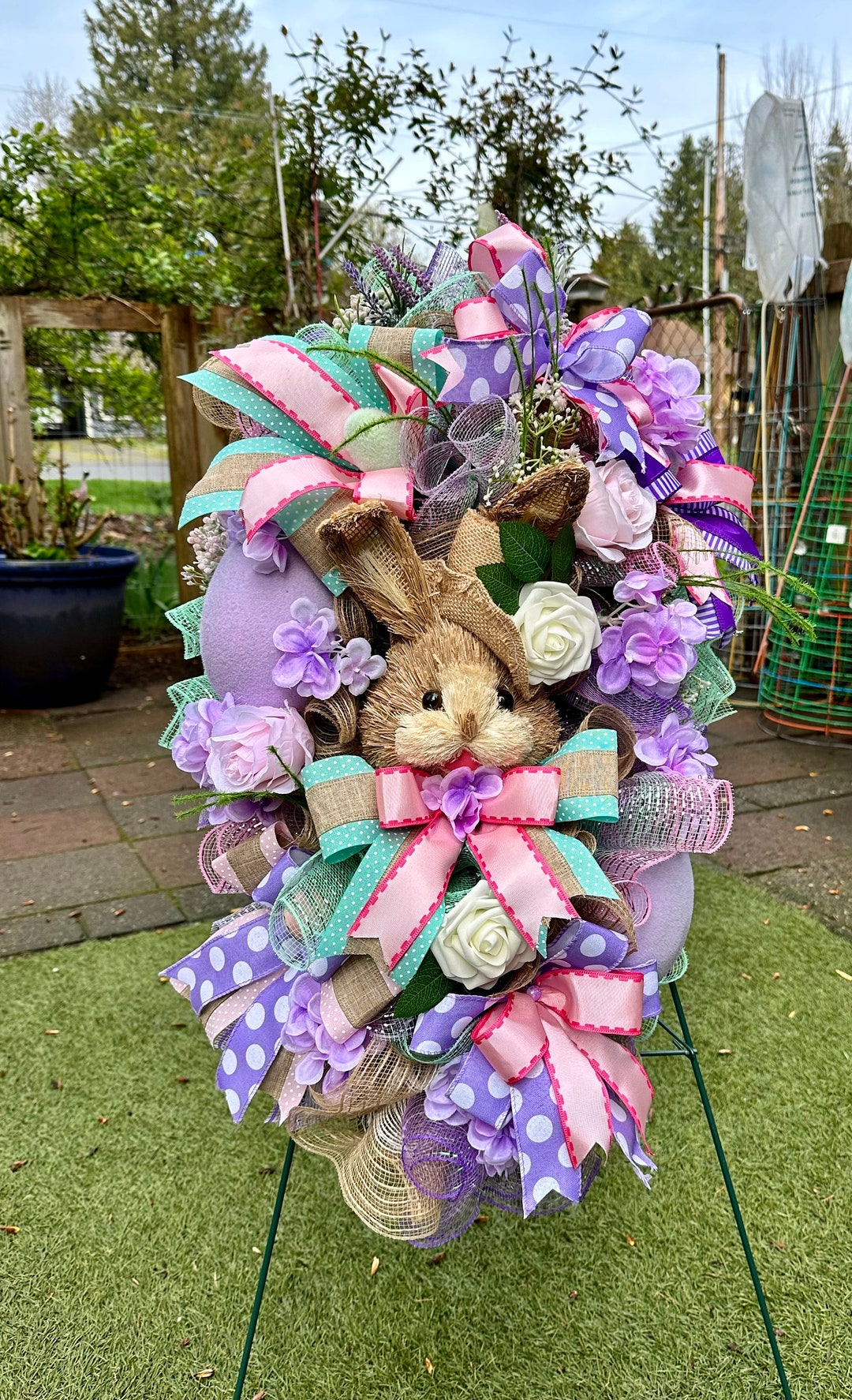 Easter Swag, Purple Bunny Swag, Spring Wreath, Floral Bunny Wreath - Etsy