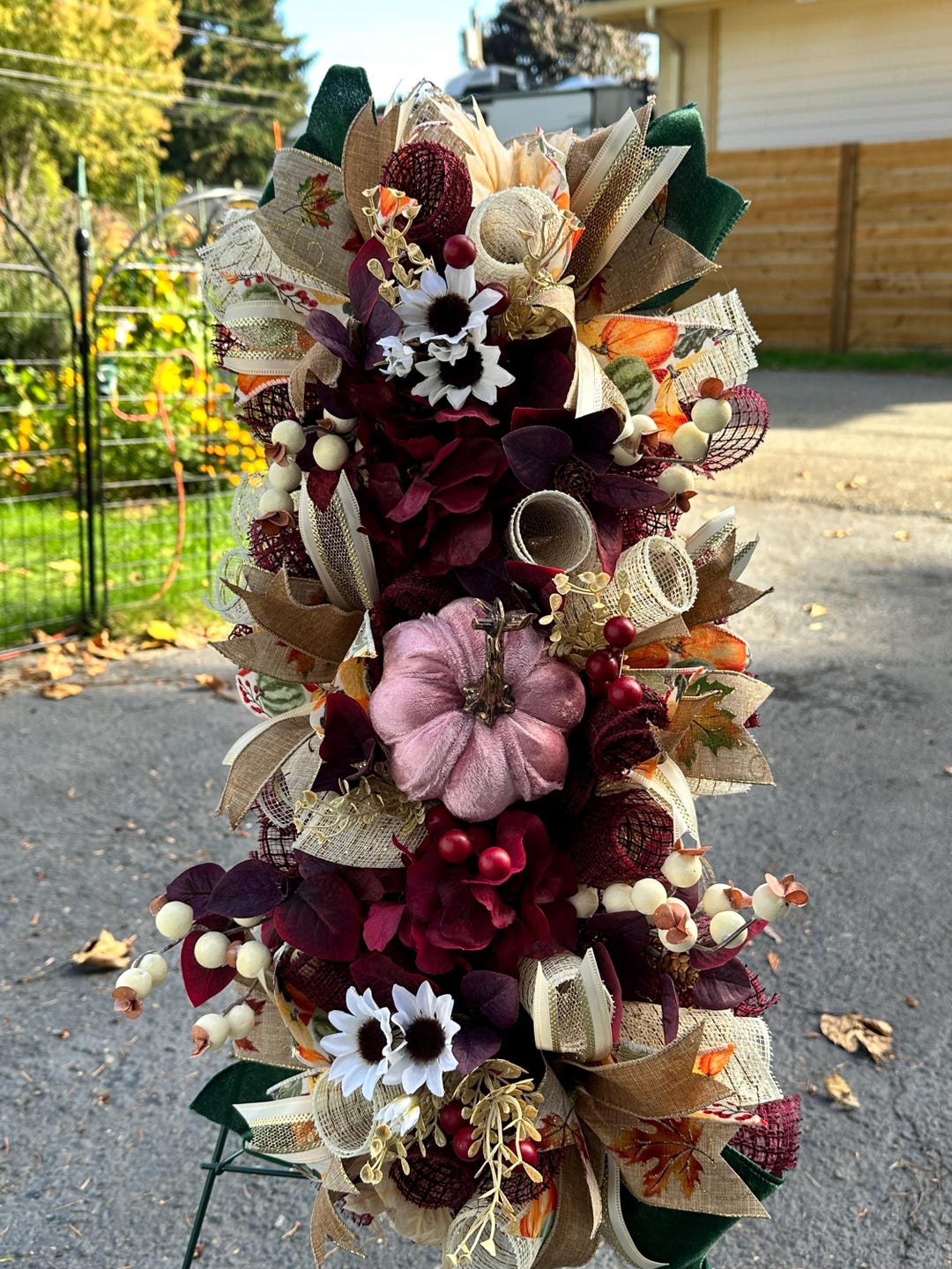 Fall Swag With Velvet Pumpkin - Autumn Door Swag - Thanksgiving Swag ...