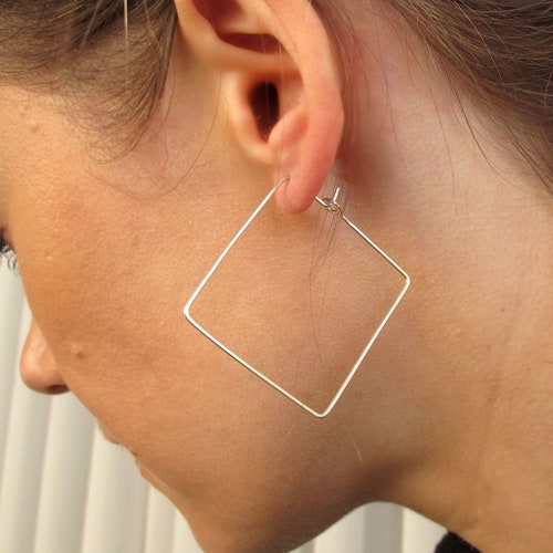 Sterling Silver Square Hoop Earrings. Elegant Medium Squared - Etsy