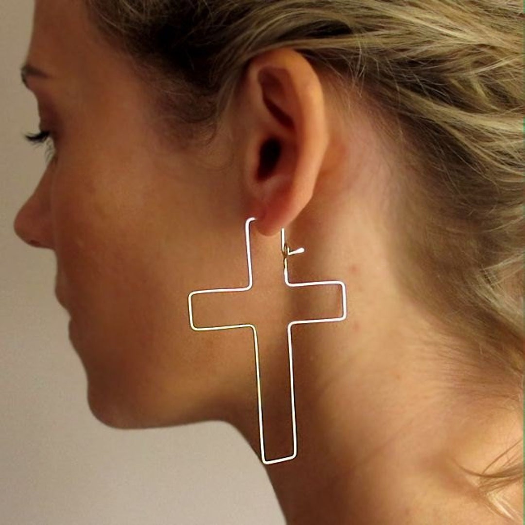 Gold Cross Earrings Hollow Cross Shape Earrings Geometric Hoops ...