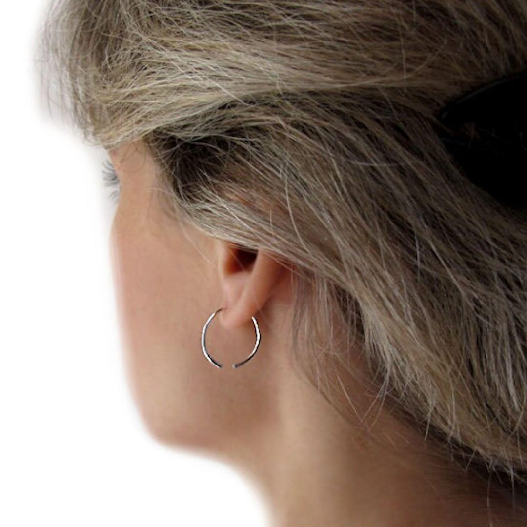 Small Open Hoop Earrings Threader Hoops 925 Sterling Silver Hoops 10 ...