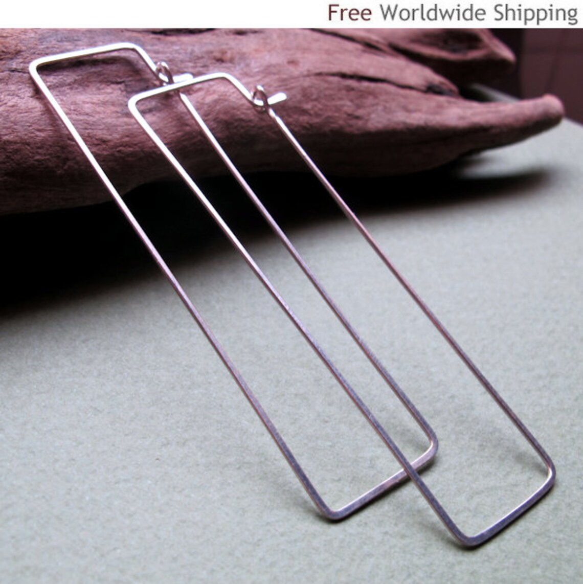 Rectangle Hoop Earrings Sterling Silver Modern Earrings Thin - Etsy