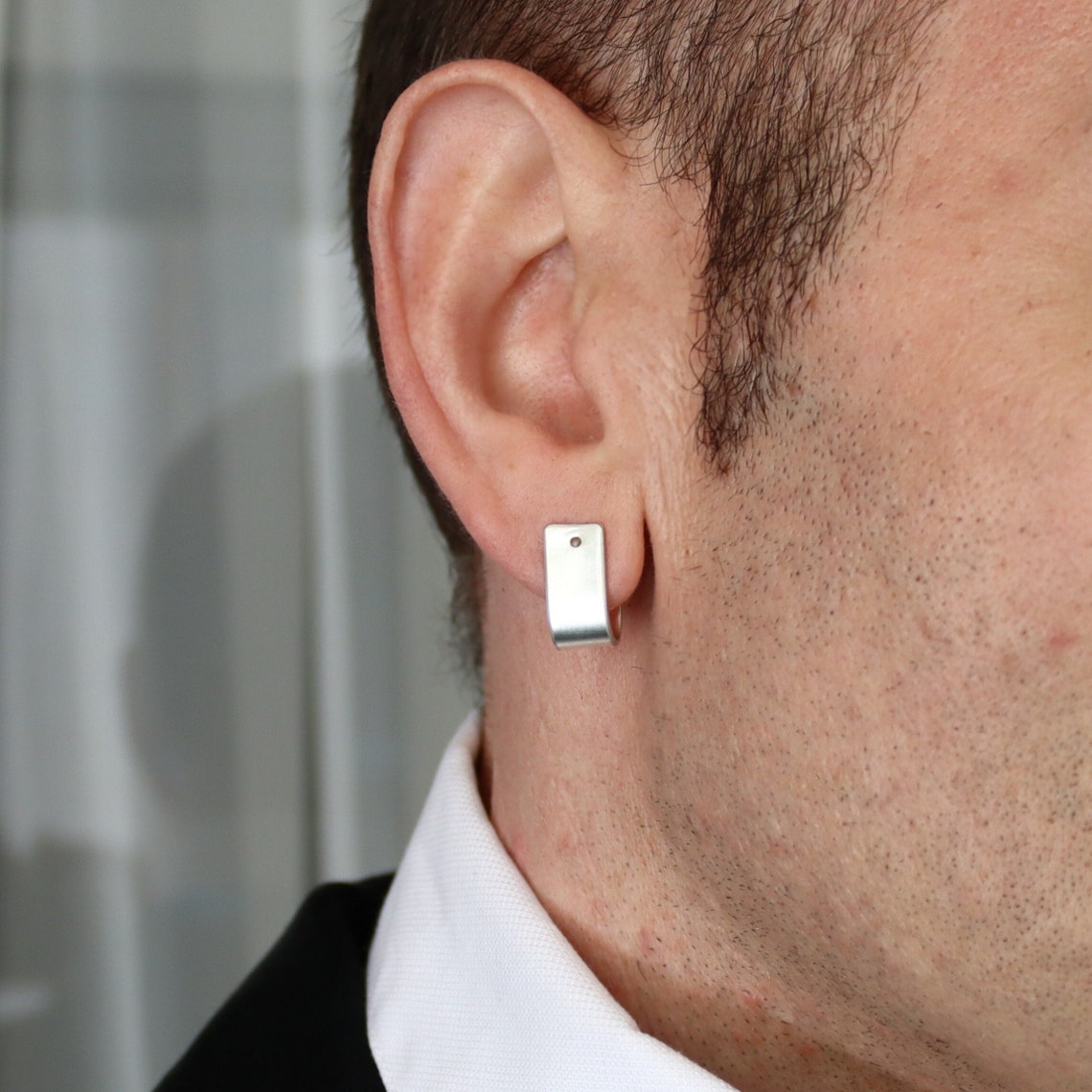 Solid Sterling Silver Earring for Men Thick Mens Earring | Etsy