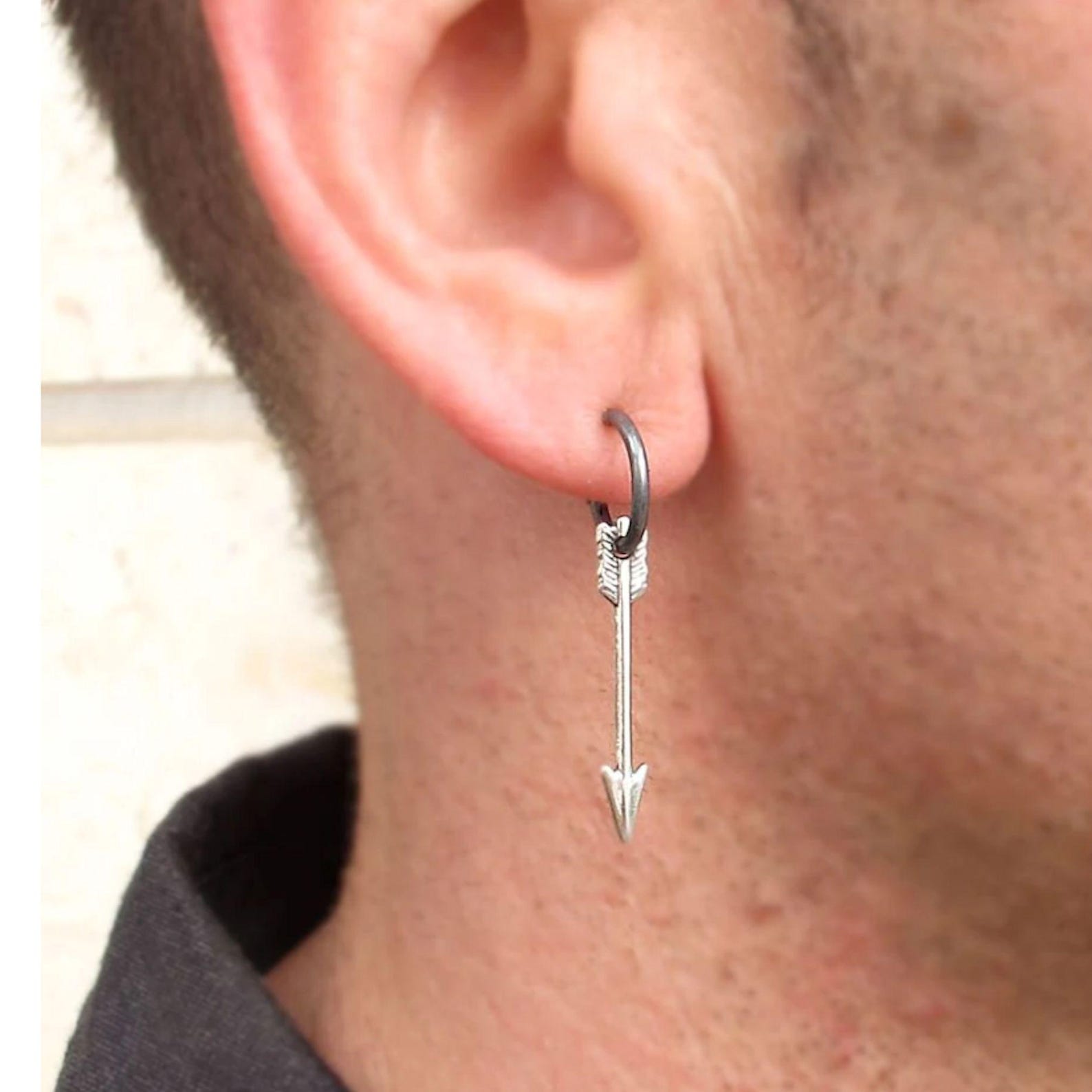 Men’s Arrow Hoop Earring Black Dangle Earring Waterproof Single Hoop ...