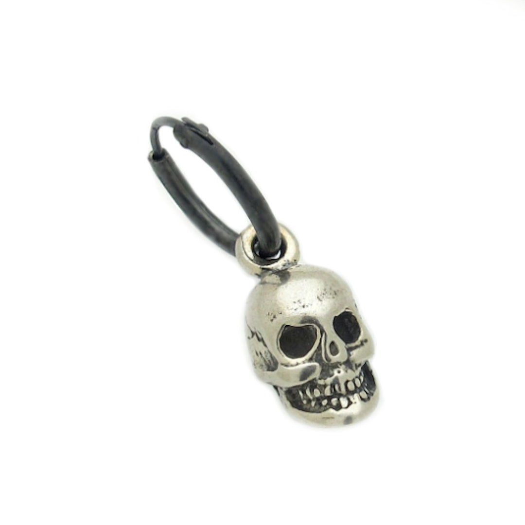 Skull Earring for Men Skeleton Head Earrings 925 Sterling Silver Unisex ...