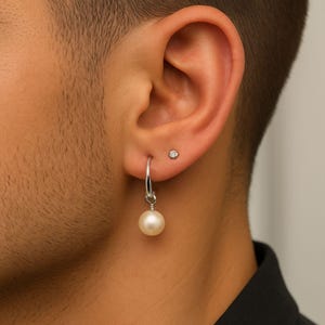 Mens Pearl Earring Dangle Pearl Charm Earring for Men Guys Earring 925 ...