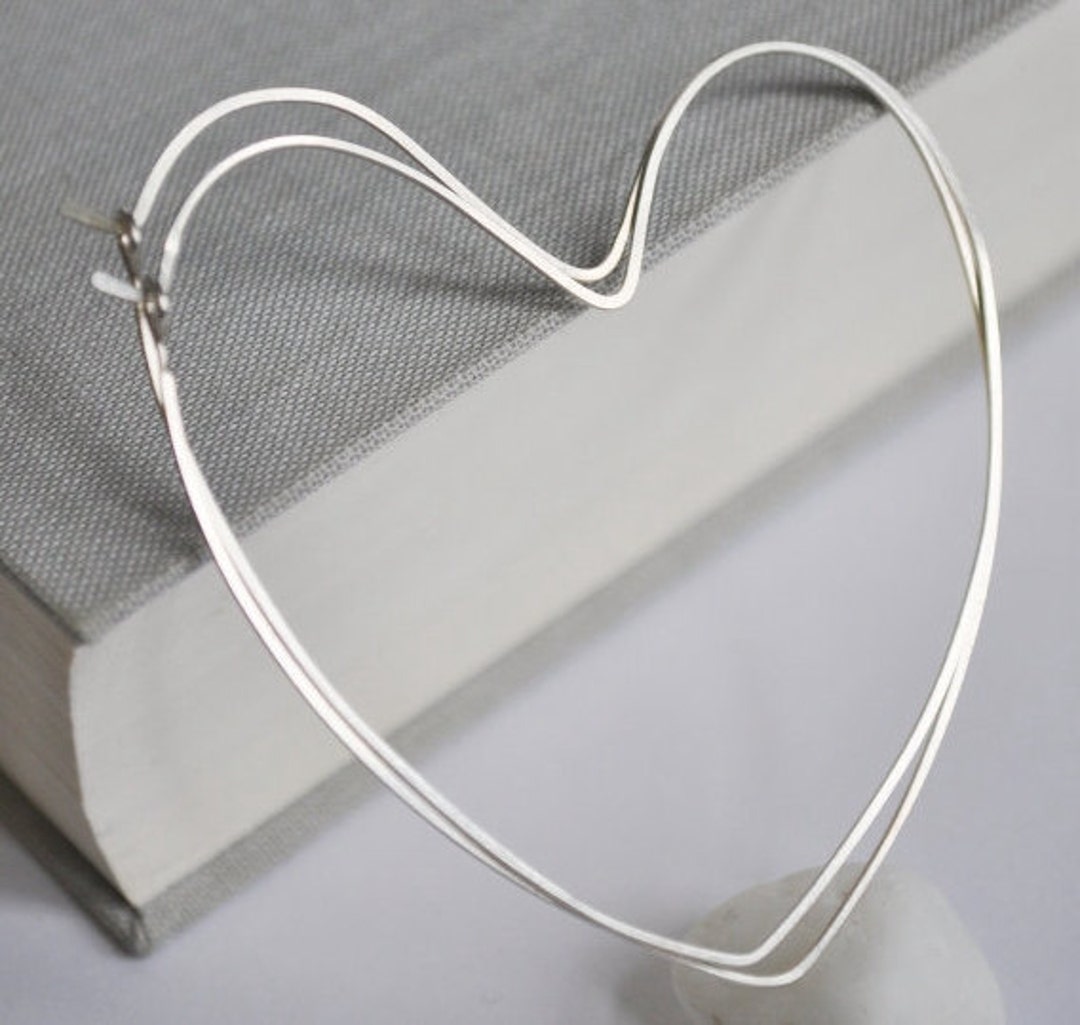 Large Heart Hoop Earrings Sterling Silver Fancy Hoops Lightweight Heart ...