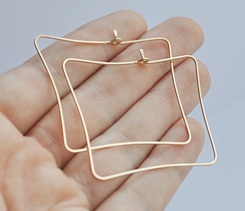 Unique Hoop Earrings Square Gold Earrings Earthy Organic Hoops 14k Gold ...