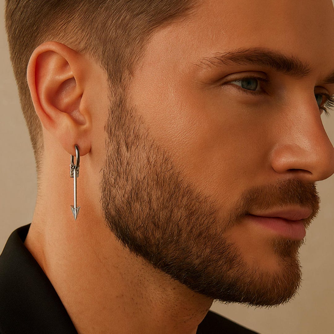 Men’s Arrow Hoop Earring Black Dangle Earring Waterproof Single Hoop ...