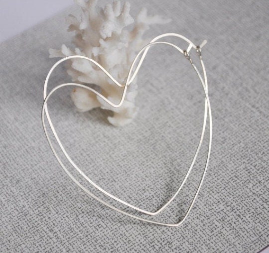 Large Heart Hoop Earrings Sterling Silver Fancy Hoops Lightweight Heart ...