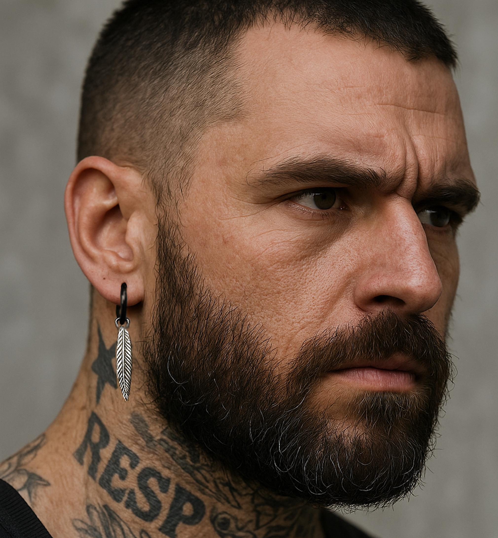 Mens Earring Single Feather Earring for Men Unisex Design Drop Black ...