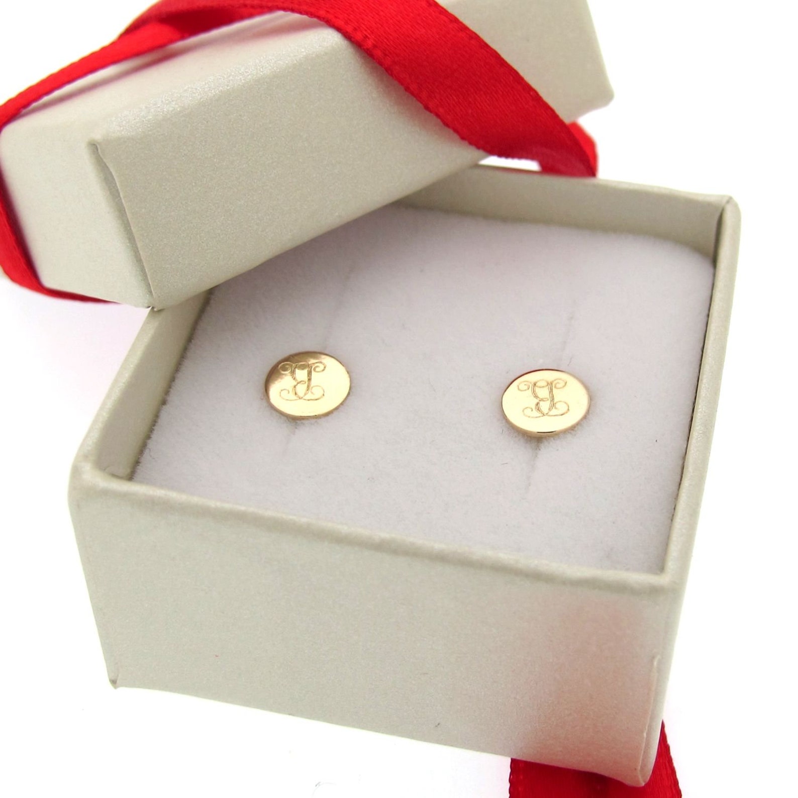 Monogram Stud Earrings Sterling Silver Initial Round Post Earrings ...