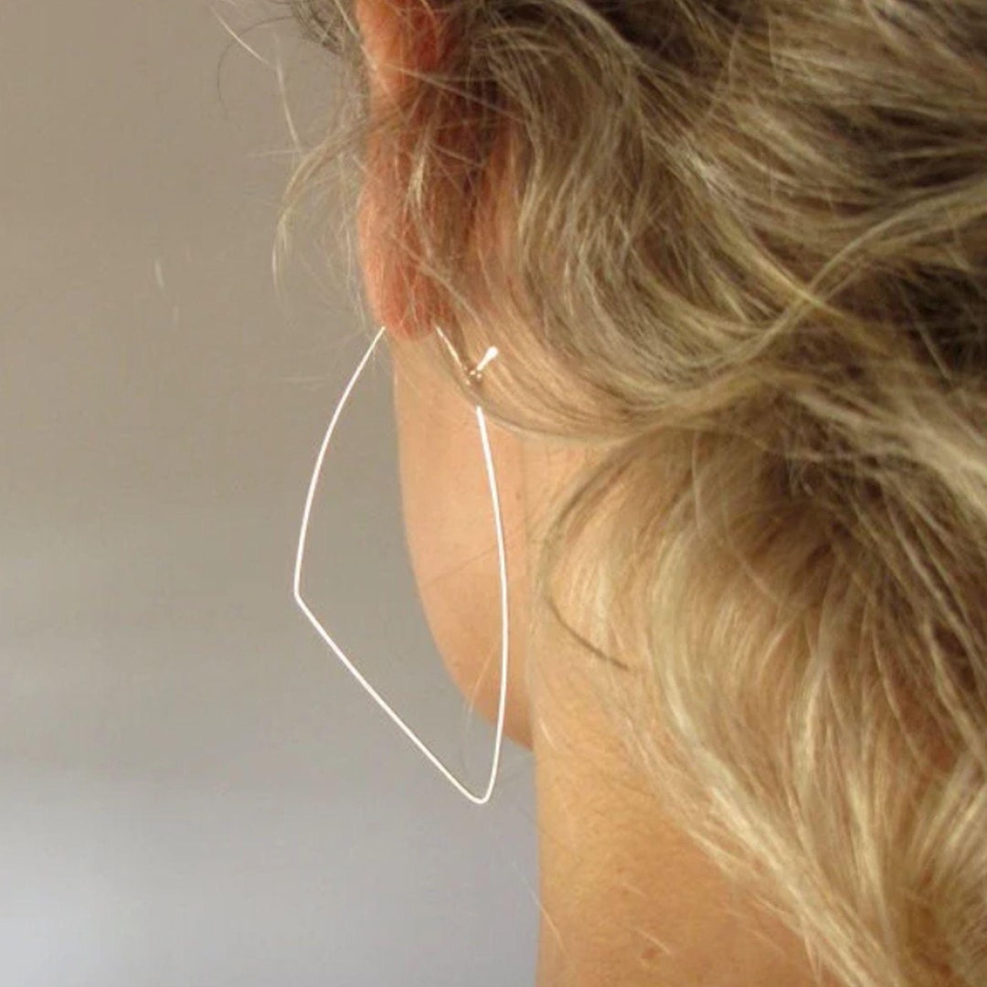 Triangle Shaped Hoop Earrings Sterling Silver Geometric Hoops 3 Inch ...