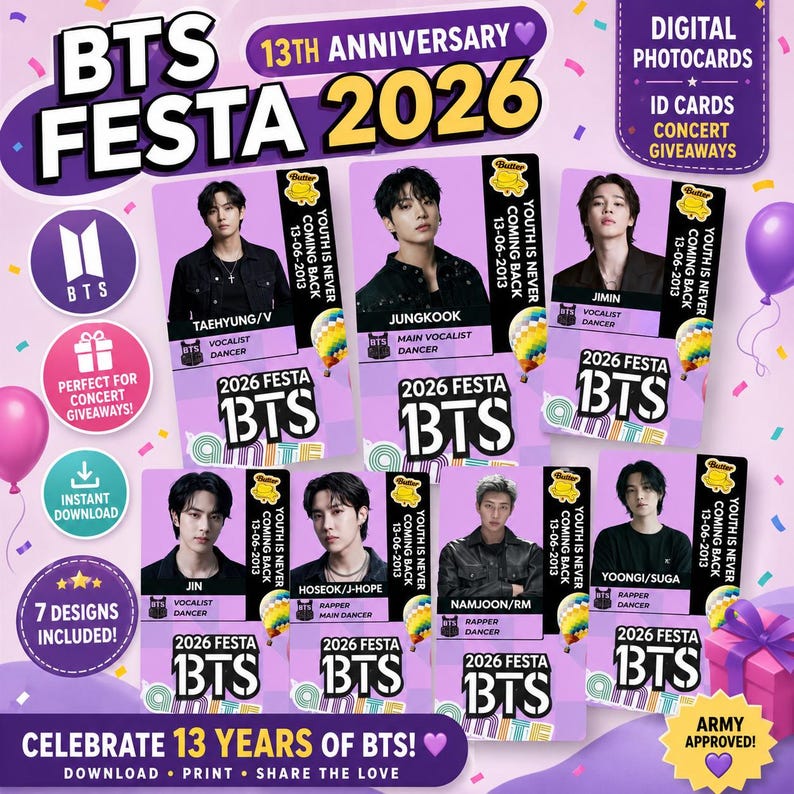 BTS Festa 2026 Photocards | 13th Anniversary Bts Freebies | Bts Id ...
