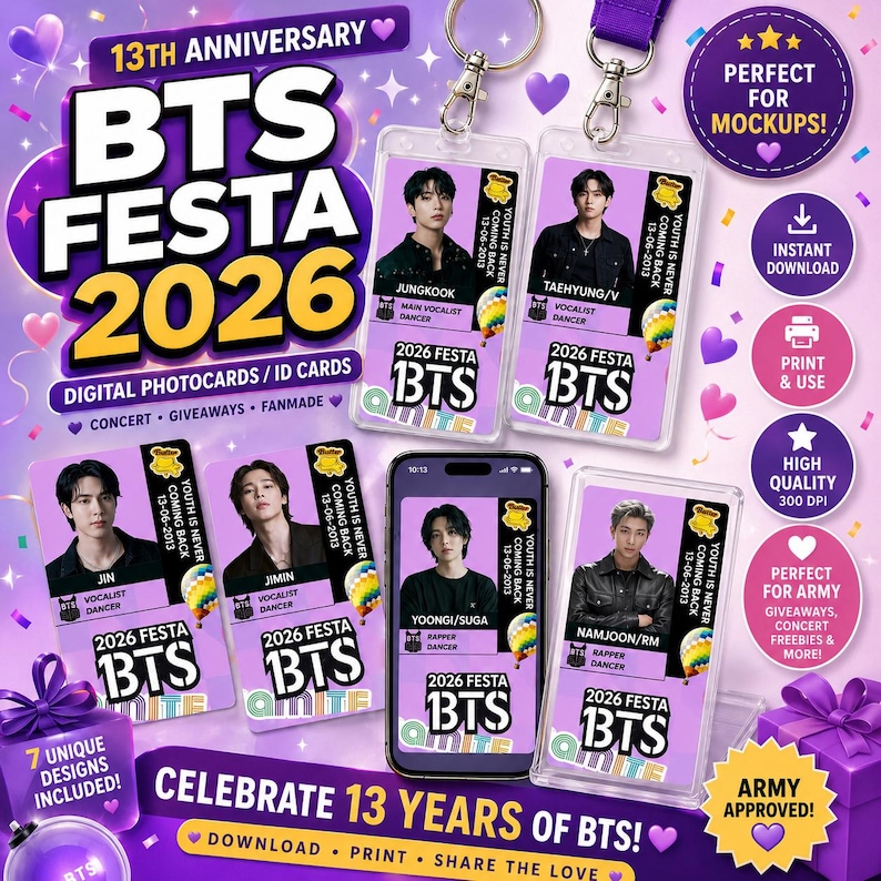 BTS Festa 2026 Photocards | 13th Anniversary Bts Freebies | Bts Id ...