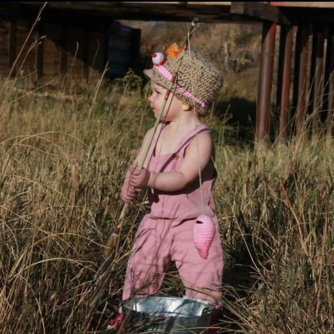 Girl Fishing Hat W/fish - Newborn Fishing Hat - Fisherman Hat - Fishing ...