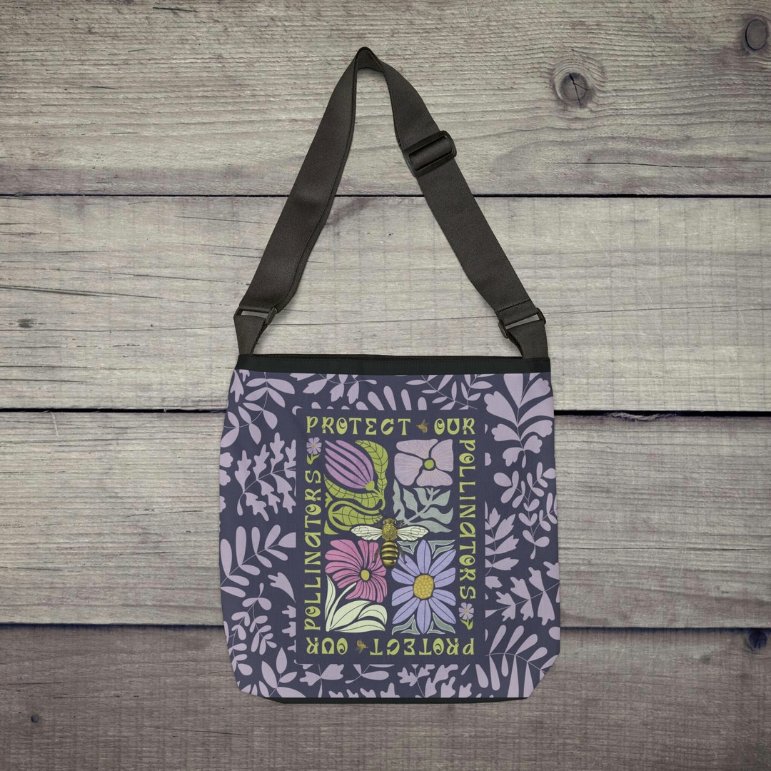 Protect Our Bee Pollinators Adjustable Tote Bag, Graphic Art With a ...
