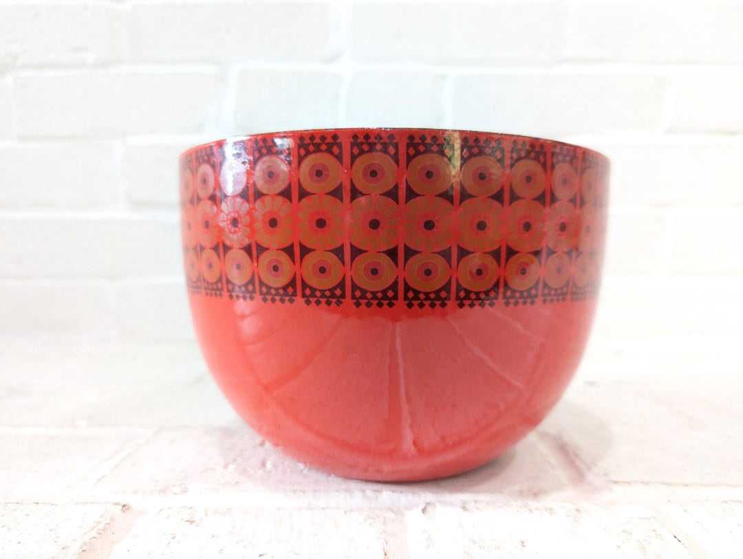 Vintage Finel Red Enamel Bowl // Mid Century Modern Enamelware Large ...