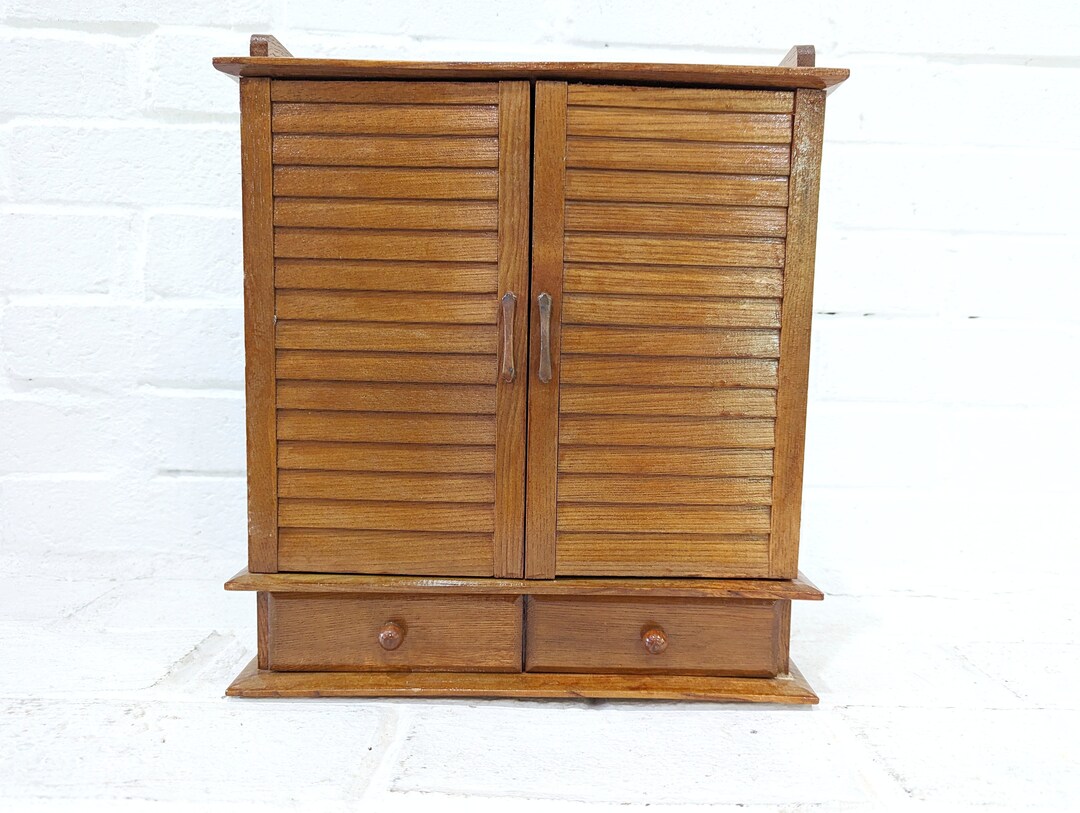 Vintage Spice Cabinet // Small Wooden Wall-mount Spice Rack With ...