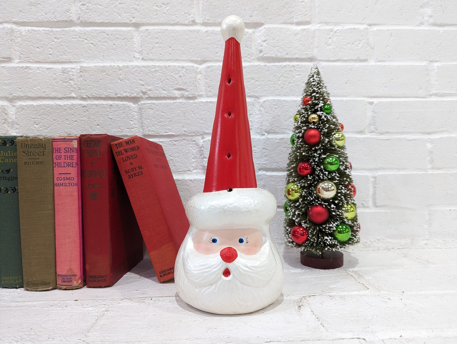 Santa Face Figurine // Vintage Porcelain Ceramic Santa Head Sculpture ...