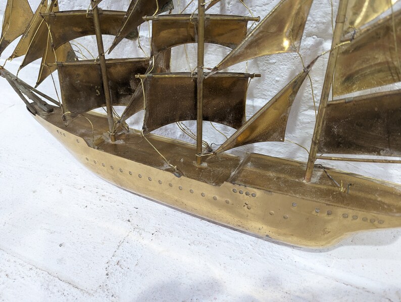 Brass Model Ship // Vintage Large Brass Ship Sculpture, Brutalist ...