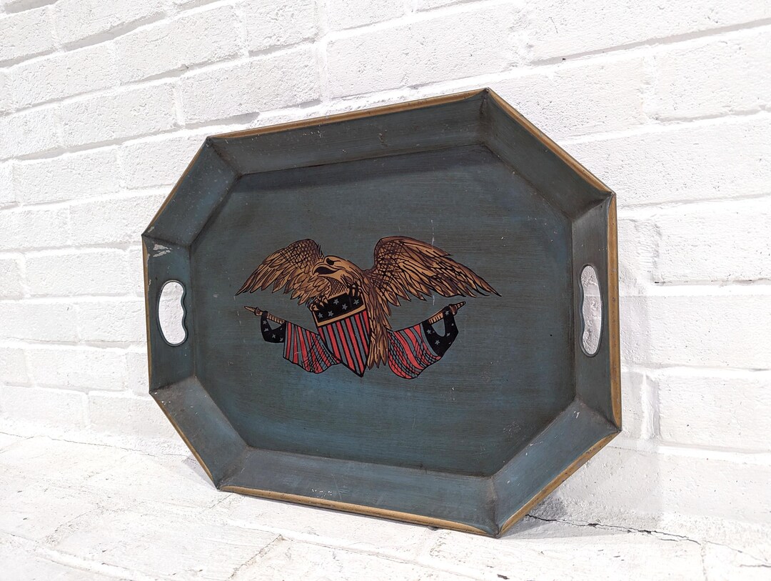 Vintage Eagle Tray // Large Tole Painted Patriotic Rectangular Serving ...