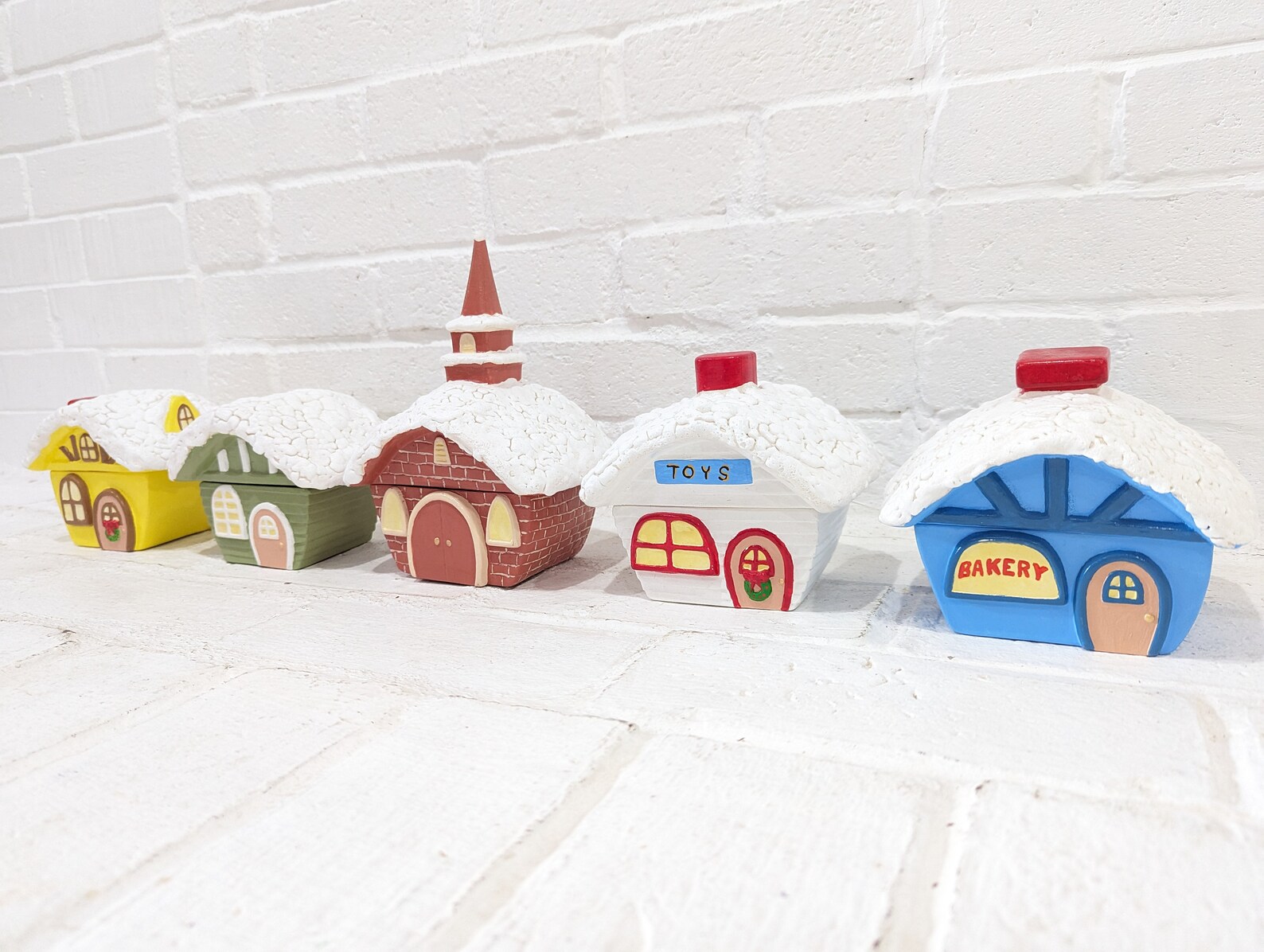 5 Porcelain Christmas Village Houses // Vintage Handmade Winter Village ...