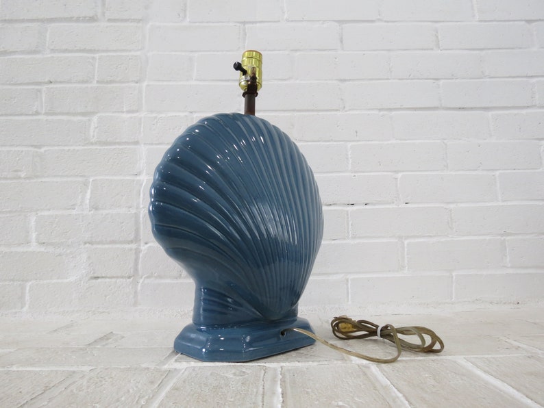 Vintage Blue Shell Lamp // Beach House Pottery Lamp, Ceramic Table Lamp ...