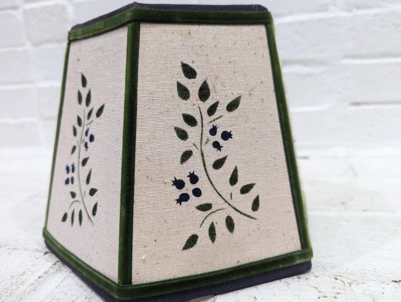 Vintage Blueberry Lamp Shade // Clip-on 6-panel Shade Stenciled Painted ...