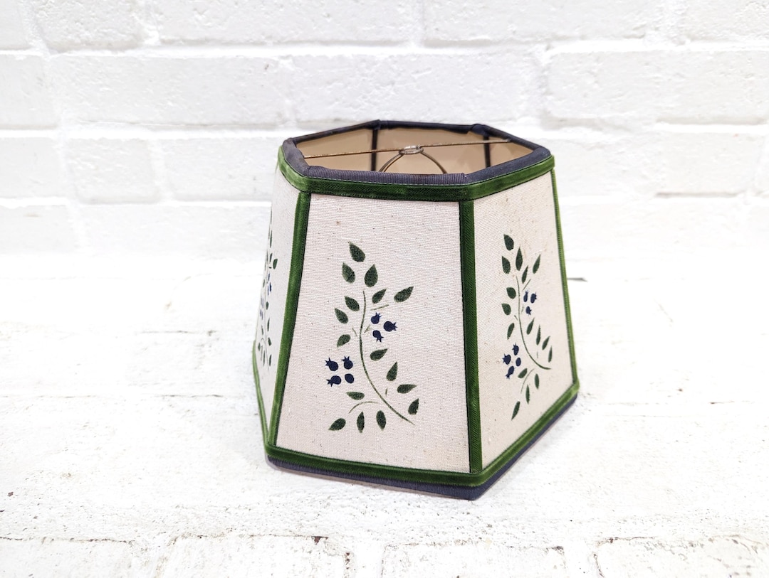 Vintage Blueberry Lamp Shade // Clip-on 6-panel Shade Stenciled Painted ...
