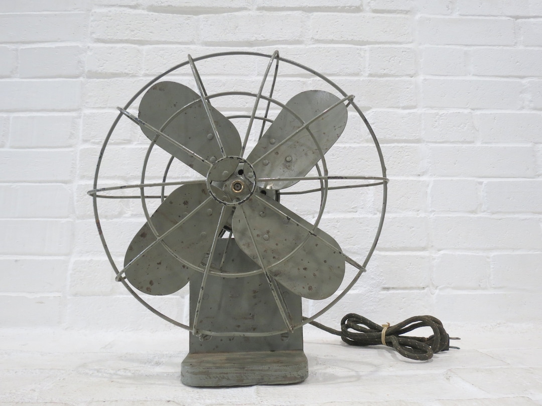 Vintage Electric Fan // Rustic Metal Tabletop Fan, Industrial Caged ...