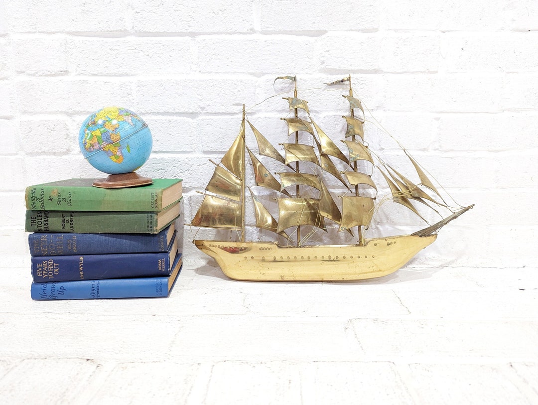 Brass Model Ship // Vintage Large Brass Ship Sculpture, Brutalist ...