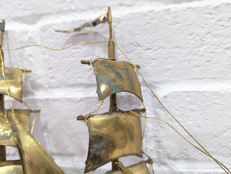 Brass Model Ship // Vintage Large Brass Ship Sculpture, Brutalist ...