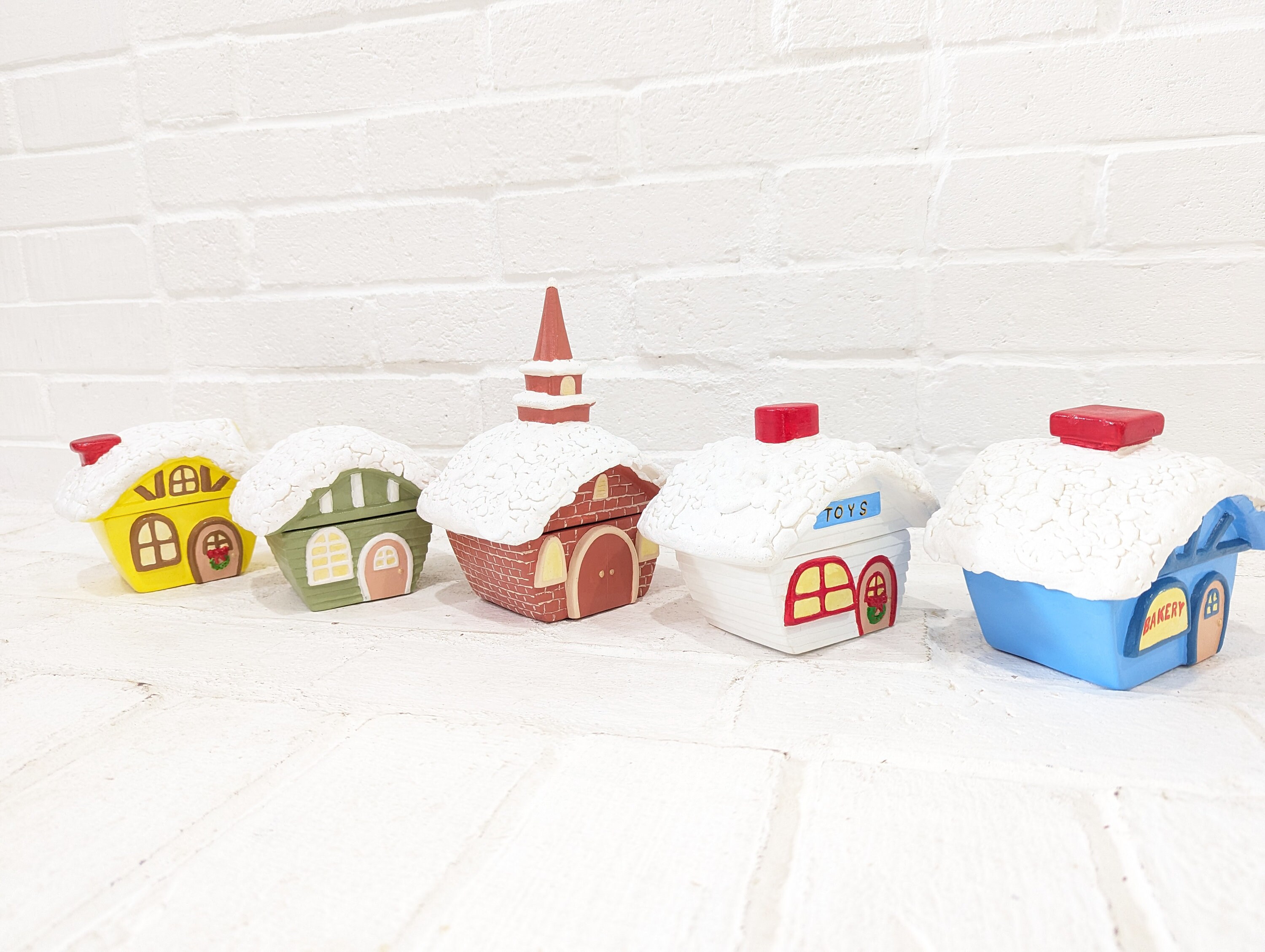 5 Porcelain Christmas Village Houses // Vintage Handmade Winter Village ...