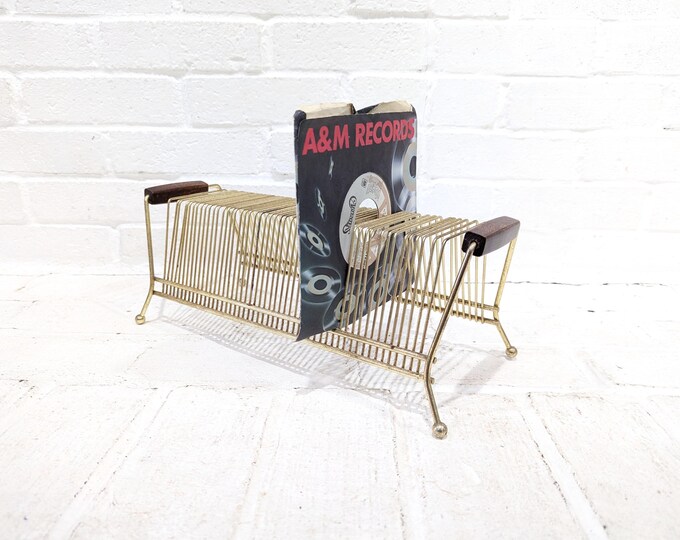 Vintage Wire Record Rack // Mid Century Modern Brass Finished Gold ...