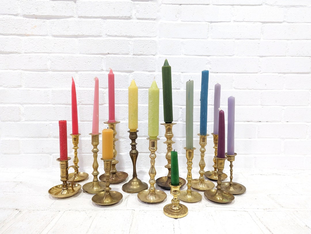 Large Brass Candlesticks Collection // Set of 14 Vintage Assorted Brass Candleholders Wedding ...