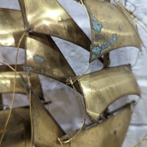 Brass Model Ship // Vintage Large Brass Ship Sculpture, Brutalist ...