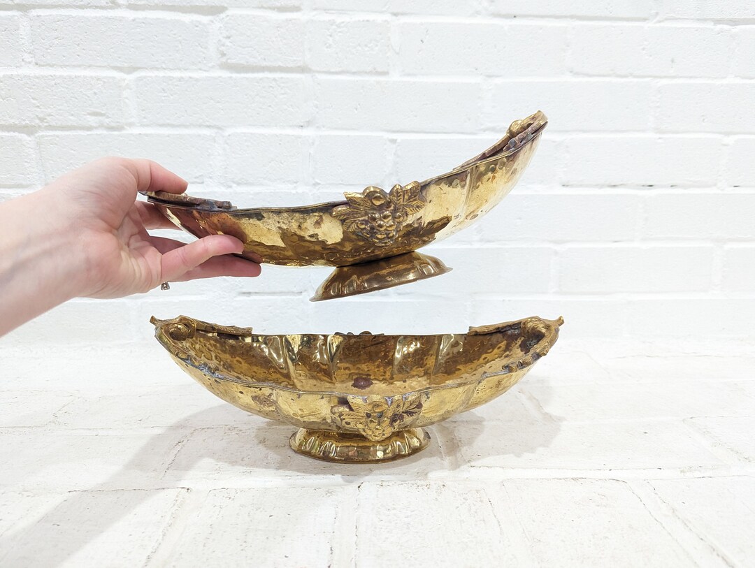 Rustic Brass Bowl // Vintage Brass Decorative Fruit Bowl Centerpiece ...