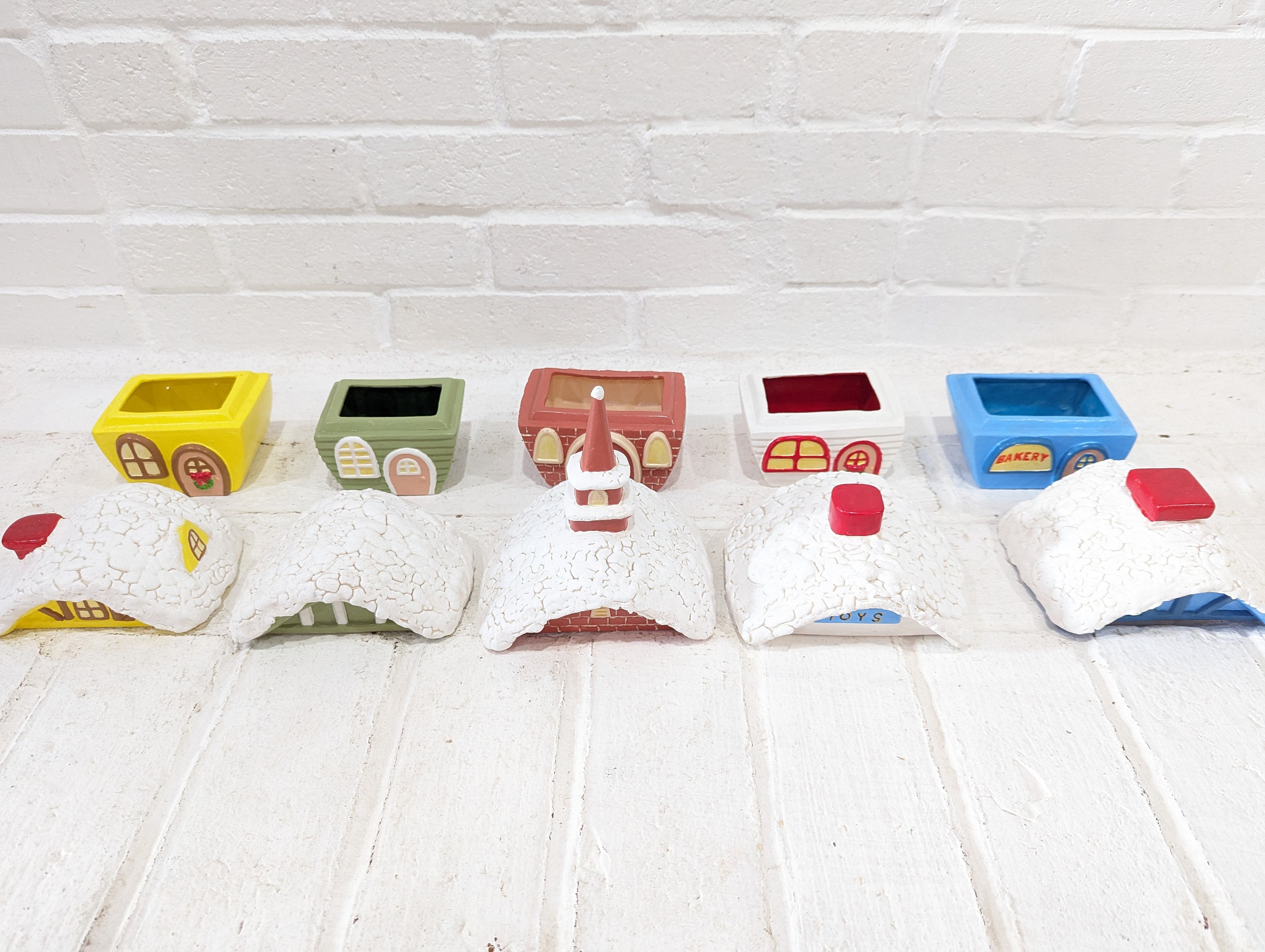5 Porcelain Christmas Village Houses // Vintage Handmade Winter Village ...