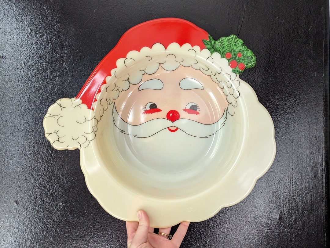 Vintage Santa Plastic Bowl // Santa Face Large Decorative Serving Bowl ...