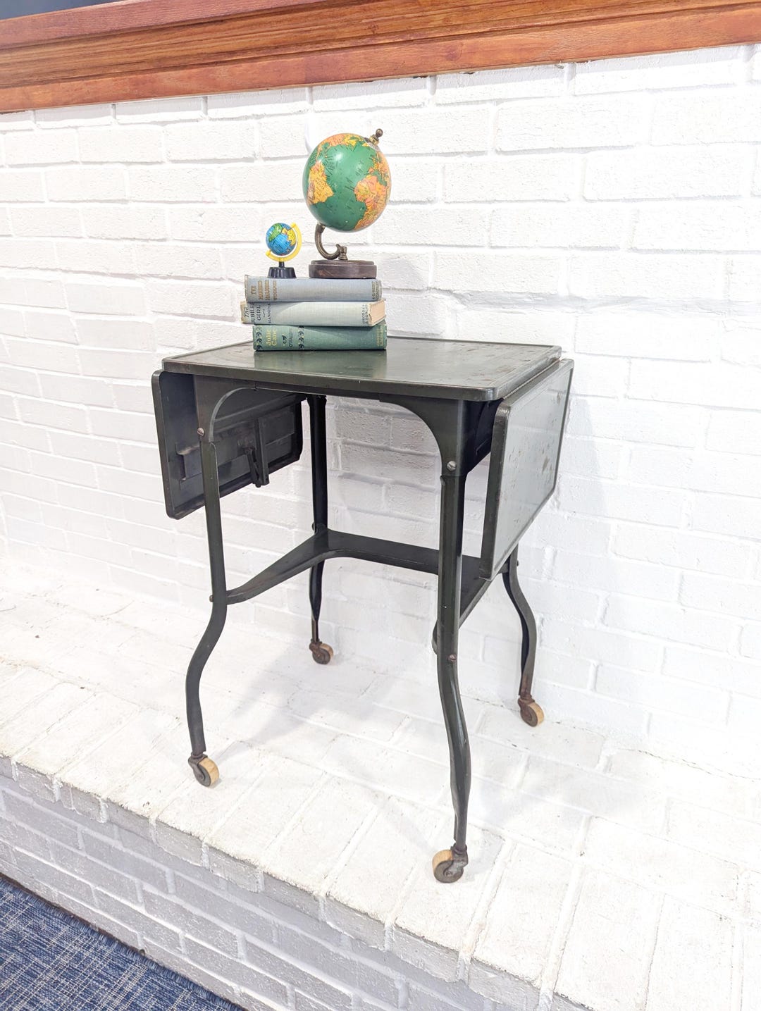 Vintage Typewriter Table // Industrial Green Rolling End Table ...
