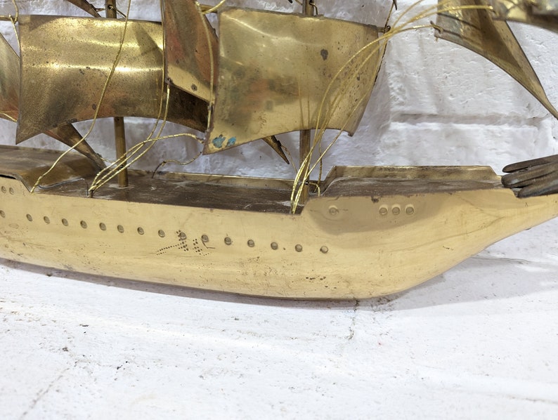 Brass Model Ship // Vintage Large Brass Ship Sculpture, Brutalist ...
